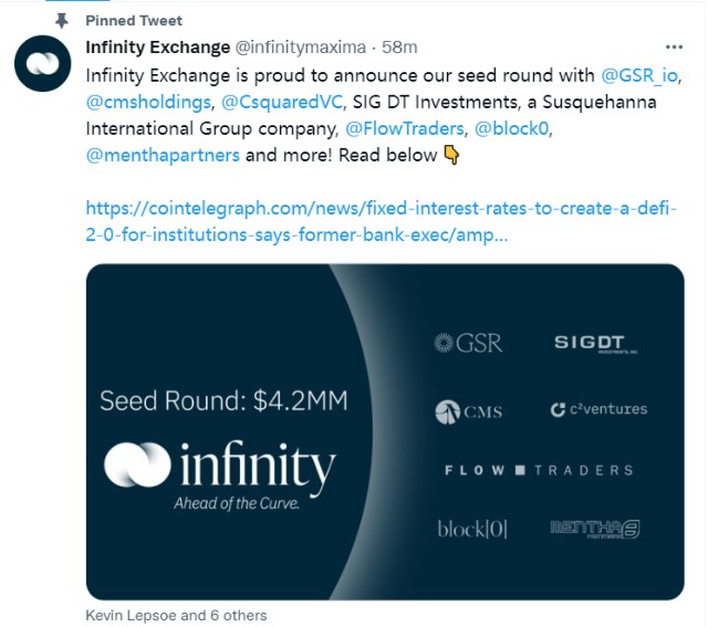 报告财经 | 由前摩根士丹利高管 Kevin lepose 领导的Infinity Exchange完成420万美元种子轮融资，_财富号_东方财富网