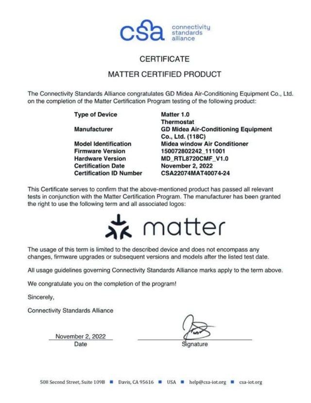 全球首批！美的U型窗式空调获Matter认证，亮相Matter1.0全球发布会_财富号_东方财富网