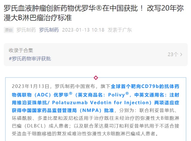 国内首款！罗氏first-in-class抗CD79bADC获批上市_财富号_东方财富网